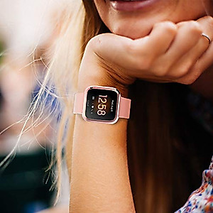 Simpeak 5Pack Soft Screen Protector Bumper Case Compatible with Fitbit Versa Smartwatch, Full Protection, Rose Pink/Clear/Silver/Black/Rose Gold