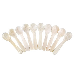 DUEBEL Set of 10 White Mother of Pearl 3.15′′ Caviar Spoons for Caviar, Egg, Coffee Serving (White, 8cm x 2.3cm)