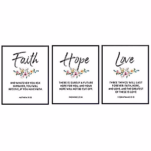 Religious Christian Wall Art Decor - Inspirational Faith, Hope, Love Bible Verse Wall Art - Scripture Wall Decor Signs - Home Decorations for Kitchen, Living or Dining Room, Bedroom - Unique Gift