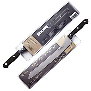 HUMBEE, 10 inch Offset Bread Knife Serrated Knife Wave Edge Blade