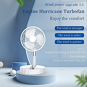 Romi Floria Portable Standing Fan Foldable Desk Fan, 7200mAh USB Quiet Fan, Mini Floor Fan, Telescopic Pedestal Fans Adjustable Height 14.17”-39.37” For Home Outdoor Camping (Wihte)