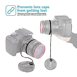Foto&Tech Camera Lens Cap Keeper Holder with Elastic String Anti-Loss. Compatible with Canon, Nikon, Sony, Panasonic, Fujifilm, Pentax, Sigma DSLR SLR Evil Mirrorless Cameras Video Cameras (3 Pack)