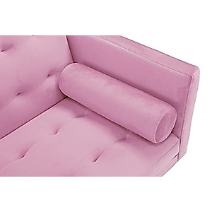 UBGO 2 in 1 Modular, Convertible Sofa Bed, Adjustable Backrest Loveseat, with Two Pillows, Small Space Furniture Set for Apartment, Bedroom, Office, Pink(Velvet Fabric)
