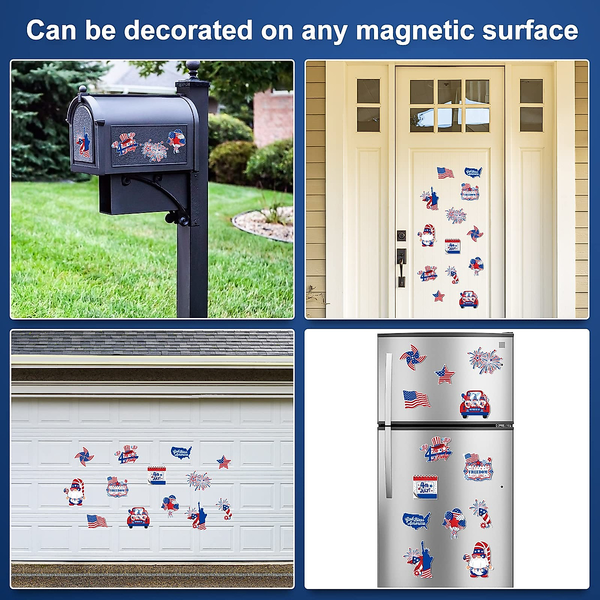 Whaline 13Pieces Independence Day Refrigerator Magnets Patriotic July 4th Gnomes USA Flag Decorative Fridge Magnetic Stickers for Fridge Metal Door Mailbox Locker Office Cabinets Decor