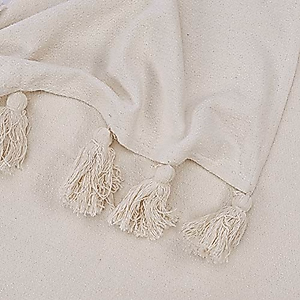 Mud Pie Woven Tassel White Throw Blanket, 50" x 61"