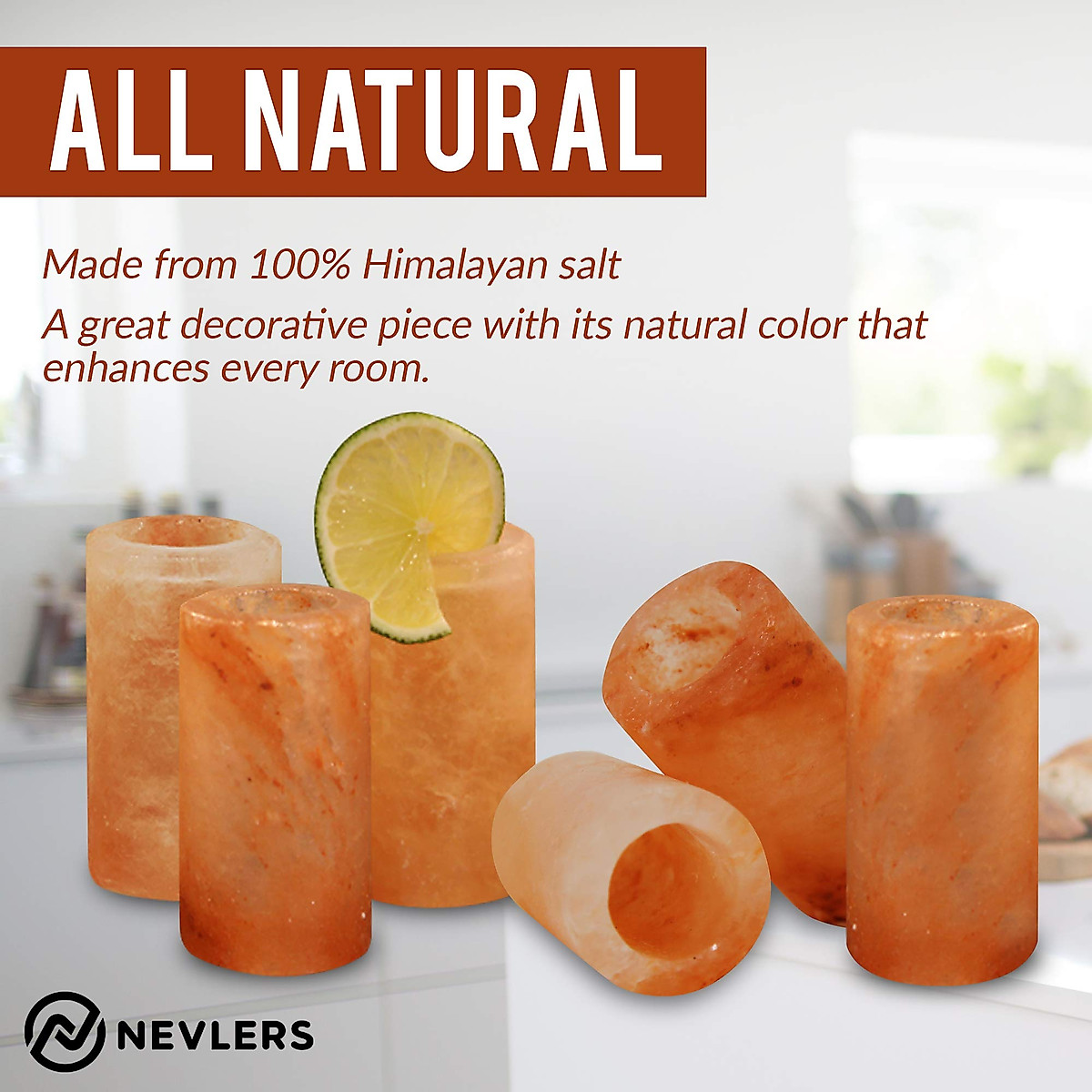 Nevlers 6 PCS Himalayan Salt Shot Glasses for Tequila, All Natural Himalayan Salt Tequila Shot Glasses - Handcrafted Shot Glass - 3" H Himalayan Shot Glasses | Himalayan Salt Glasses Tequila