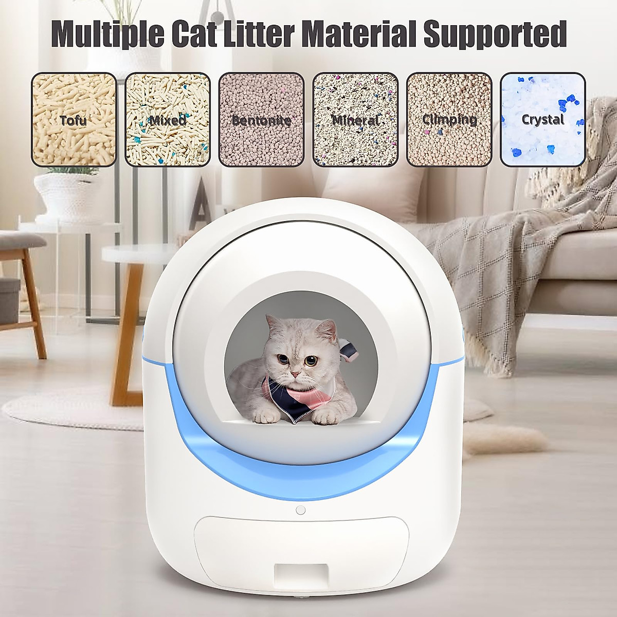 CATLK Self Cleaning Cat Litter Box, Automatic Cat Litter Box for Multi Cats with APP Control, Smart Cat Litter Box with Garbage Bags & Mat & Brush, Anti-Pinch/Odor Removal/Easy Clean, 1-Year Warranty