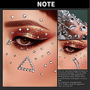 Teenitor Self Adhesive Face Gems and Pearls for Makeup, Festival Jewels, Hair Gems, Rhinestone Stickers for Face, Eye, Makeup, Nail, Body, Crafts