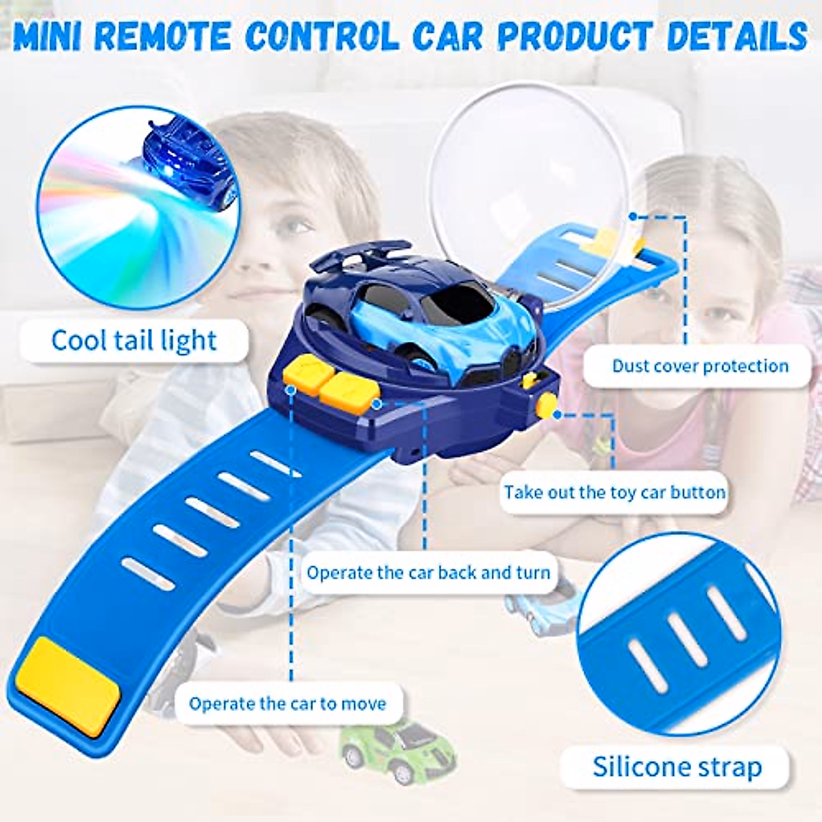 M&HONG Mini Remote Control Car Watch Toys, 2022 New 2.4 GHz Cartoon RC Watch Racing Car, USB Charging Remote Control Car, Cute Watch Car Toy Cartoon RC Car Gift for 3-12 Years Old Boys and Girls