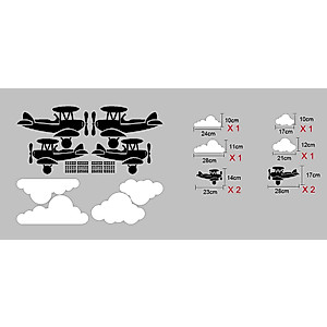 JUEKUI Airplane Wall Sticker Aircraft with Clouds Wall Decal for Baby Boys Bedroom Decoration Fighter Airplane Wall Decor WS65 (Black and White)