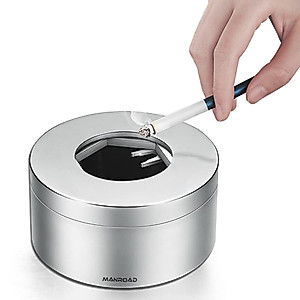 MANROAD Ashtray, Smokeless Ashtrays for Cigarettes Indoor Cigar Ashtrays 304 Stainless Steel Ash Tray Outdoor Car Ashtray with Lid Smell Proof Windproof Ashtray for Home Office Patio Decoration