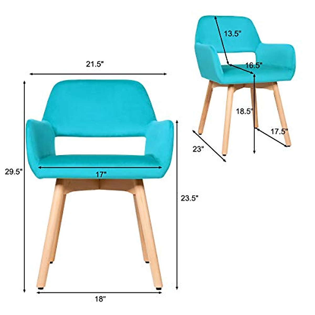 Giantex Set of 2 Velvet Dining Chairs, Modern Leisure Accent Living Room Chair w/Wood Legs, Non-Slip Foot Pads, X-Shaped Support, Comfortable Cute Arm Chair for Dining Room, Bedroom (2, Turquoise)