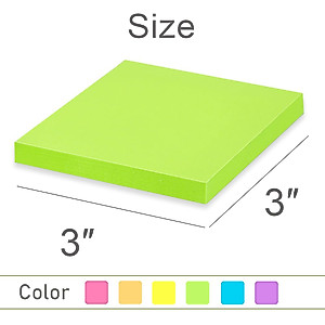 (24 Pack) Sticky Notes 3x3 in Post Bright Stickies Colorful Super Sticking Power Memo Pads, Strong Adhesive, 74 Sheets/pad