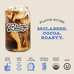 Bizzy Organic Cold Brew Coffee | Dark & Bold Blend | Coarse Ground Coffee | Dark Roast | Micro Sifted | Specialty Grade | 100% Arabica | 1 LB