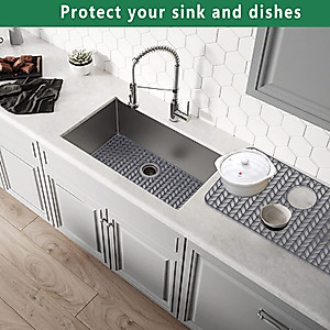 GUUKIN Sink Protectors for Kitchen Sink, 26''x 14'' Silicone Kitchen Sink Mat Grid for Bottom of Farmhouse Stainless Steel Porcelain Sink with Rear Drain (Grey)