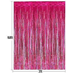 2 Pack 3ft X 9.8ft Pink Fringe Tinsel Backdrop for Birthday Party Foil Fringe Curtain Party Streamers for Party Decorations