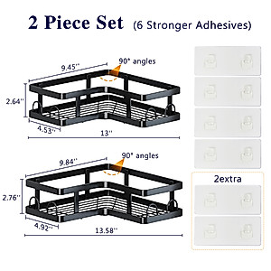 pavtner Corner Shower Caddy, Adhesive Stainless Steel Shower Shelf Shower Caddy, Corner Shower Shelves for Inside Shower, Shower Organizer Shelf With 8 hooks, Shower Storage Organizer Rack Black