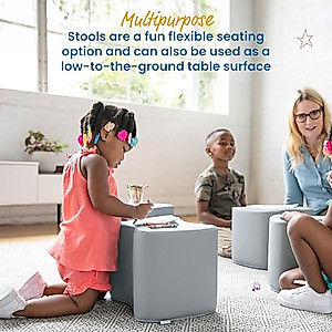 ECR4Kids SoftZone Toddler Modular Stool Set, Flexible Seating, Grey, 2-Pack