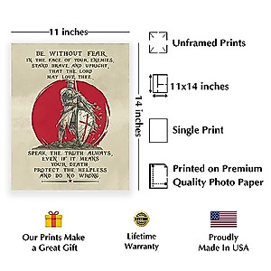 "Be Without Fear-Stand Brave & Upright"-Inspirational Christian Wall Art-11 x 14" Motivational Armor of God Warrior Print-Ready to Frame. Home-Office-Church-Religious Decor. Great Gift of Motivation!