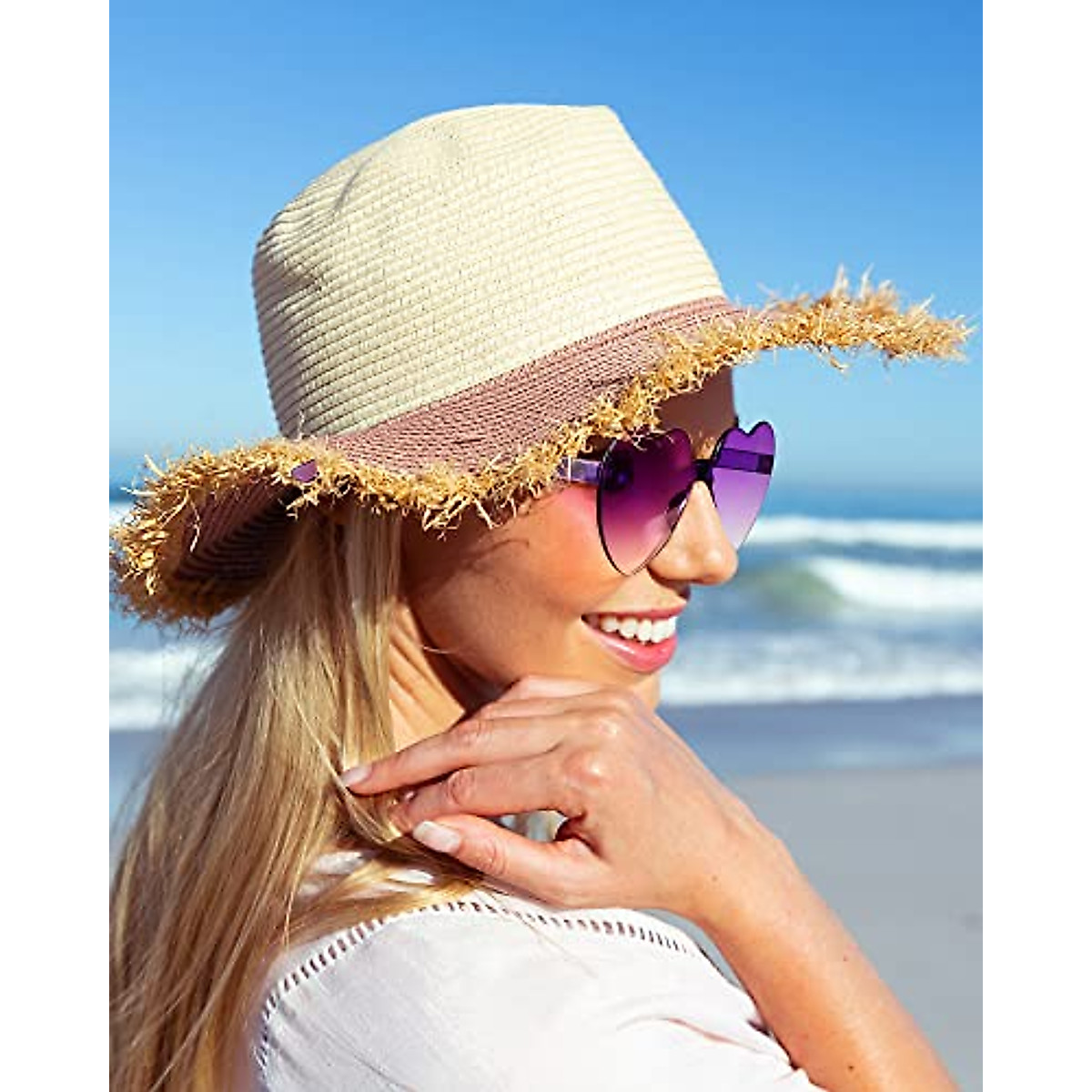 Weewooday 30 Pairs Heart Shaped Rimless Sunglasses Transparent Heart Glasses Candy Color Frameless Sunglasses Tinted Trendy Eyewear Party Favors