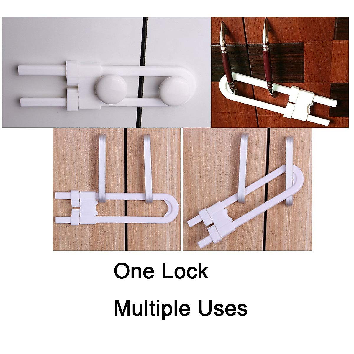 Child Proof Sliding Cabinet Lock - Baby Safety U Shaped Latch for Cupboard Doors Knobs and Handles (10 Pack)