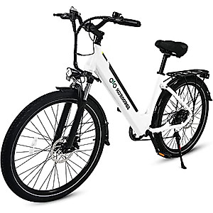 KORNORGE Electric Bike KC7, 26” Electric Bike for Adults with LCD Display, 350W Motor Ebike Up to 19.98 MPH, 36V 12.5Ah Battery, Dual Shock Absorber Electric Bicycle, White