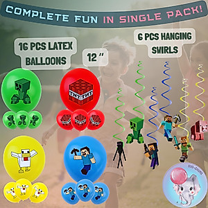 HUG-CHUMS Game Birthday Decorations Party Supplies for Boys & Girls - Happy Banner Backdrop Tableware Set Tablecloth Cake Topper Cupcake Toppers Latex Balloons Hanging Swirls - Christmas Stuff