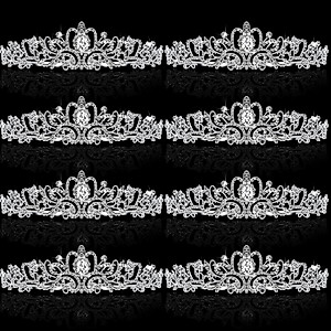 Juinte 8 Pieces Silver Princess Tiaras for Girls Crystal Princess Crowns for Women Elegant Tiaras with Combs Birthday Crown Bride Headbands Bridal Wedding Prom Birthday Party Cosplay Hair Accessories