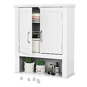VINGLI Bathroom Wall Cabinet 21"x8.5"x25" Modern White Medicine Cabinet Organizer Over The Toilet Storage with 2 Doors 1 Adjustable Shelf Home Furniture