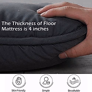 Big Hippo Japanese Floor Mattress, Bonus 2 Pack Washable Mattress Protector, Japanese Futon Mattress Foldable Mattress, Roll Up Mattress Tatami Mat, Portable for Camping, Black, Full Size