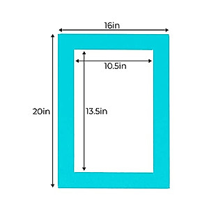 CountryArtHouse Teal Acid Free 16x20 Picture Frame Mats with White Core Bevel Cut for 11x14 Pictures - Fits 16x20 Frame - One Mat