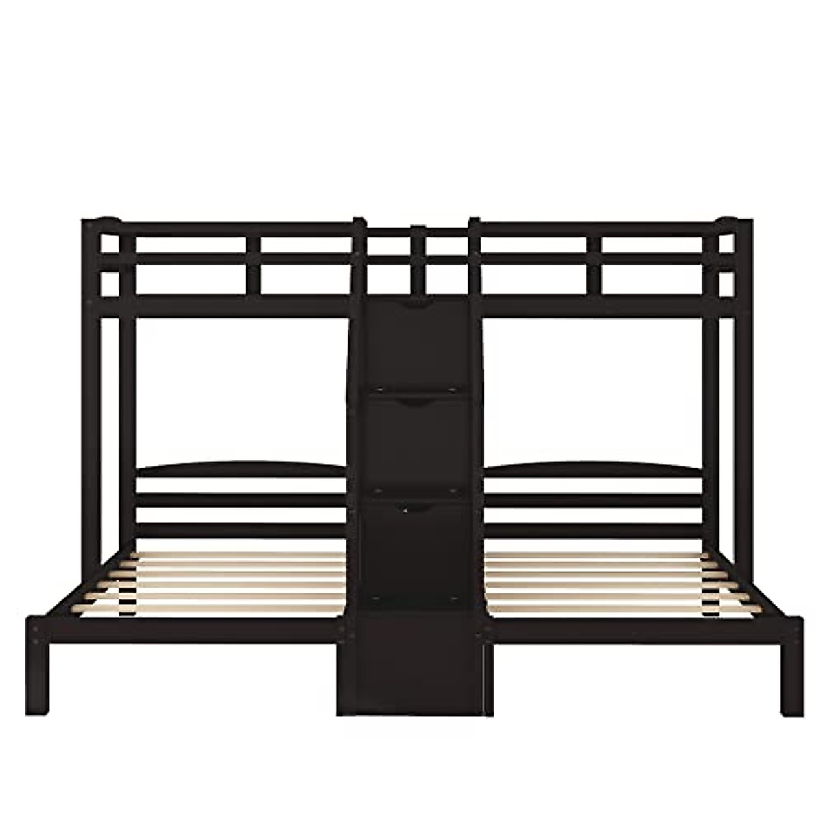 DEYOBED Twin Over Twin & Twin Wooden Triple Bed Bunk Bed with Built-in Storage Staircase and Drawer Storage Board for 3 Kids Adults