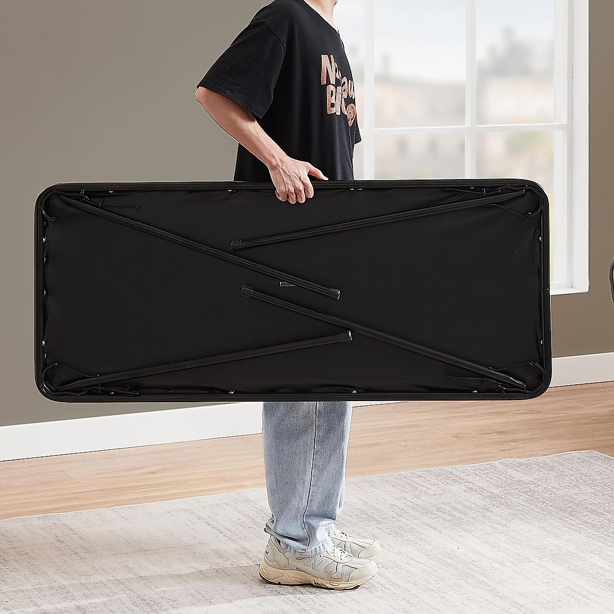 VECELO Folding Table Desk 47’’ with Collapsible Legs & Vinyl Upholstery, No Assembly Needed, Metal, Black, 47'' x 20'