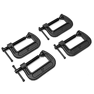 WEN CLC212 Heavy-Duty Cast Iron C-Clamps with 2-Inch Jaw Opening and 1.2-Inch Throat, 4 Pack, Black