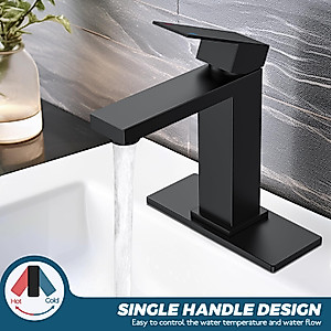 FORIOUS Matte Black Bathroom Faucets, One Hole Bathroom Faucet with with Pop-up Drain, Single Handle Bathroom Sink Faucet Stainless Steel, Vanity Bathroom Faucet Suitable for 1 Hole or 3 Hole