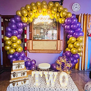 BAUANOOY Purple and Gold balloons, 60pcs 12 Inch Purple Metallic Chrome Gold and Confetti Balloon for Wedding Graduation Birthday Party Decorations