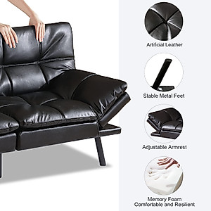 Maxspeed Futon Sofa Bed,Sleeper Memory Foam Sofa Bed Couch，Futon Convertible Sofa Bed Small Couch，Sofa Couch for Living Room Apartment Office.(Black)