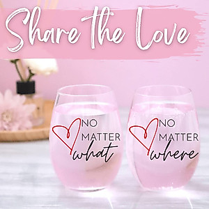Celebrimo No Matter What, No Matter Where Best Friend Wine Glass Set of 2 For Women. Long Distance Friendship Birthday Gift for Soul Sister, Friends Female, Bestie Woman - Matching Gifts Wine Glasses