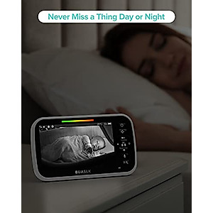 BUASLK Baby Monitor with Camera and Audio, 5" Screen Video Baby Monitor with Temperature Sensor, Two Way Talk and Remote pan-tilt-Zoom Camera, Night Vision and 960ft Range.