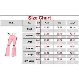 vunahzma Women's Flare Bell Bottom Pink Jeans Knee Ripped Fitted Destroyed Flare Denim Pants 70s Outfits for Women(X-Large, Pink-4014)