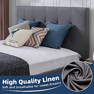 civama Full Size Bed with Trundle, Upholstered Full Over Twin Bed with Headboard & Wooden Slat Support, Pull Out Twin Platform Bed Underneath, No Box Spring Needed, Grey