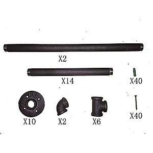 WGX Design For You Industrial Retro Wall Mount Iron Pipe Shelf Hung Bracket DIY Storage Shelving Bookshelf (2 Pcs 4Tier Hardware only)