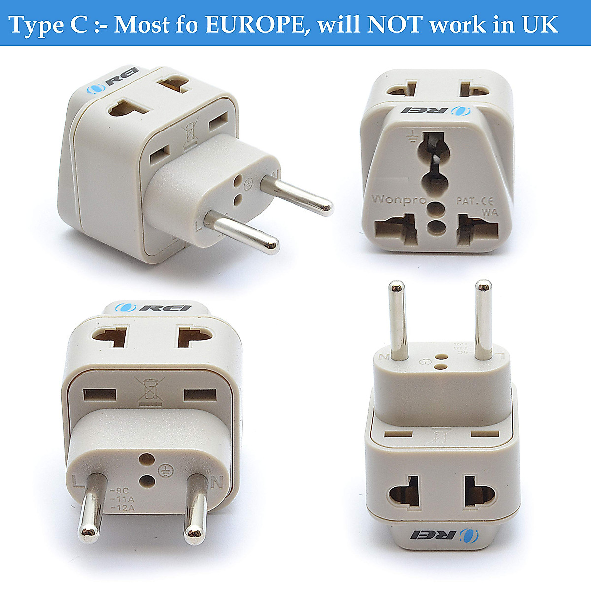 OREI 7 World Travel Adapter Plug Set Safe Grounded for Europe, Germany, Italy, S. Africa, China, Australia, UK, India and More