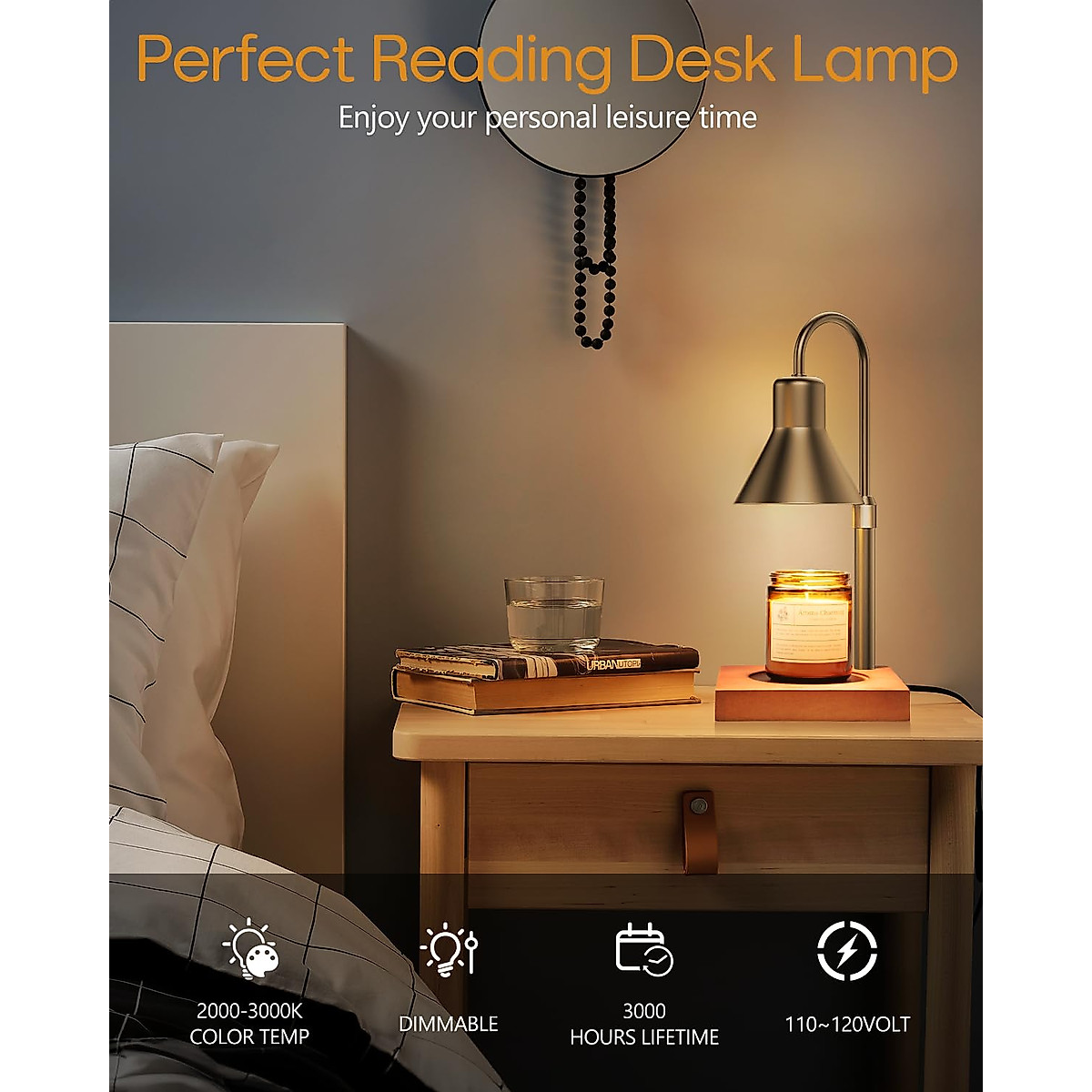 PRIORARE Candle Warmer Lamp with 2 x 50W Bulbs, 4-Gear Dimmer Electric Candle Warmer Oak Base, 2H/4H/8H Timer Candle Lamp, Scented Jar Candles Heater