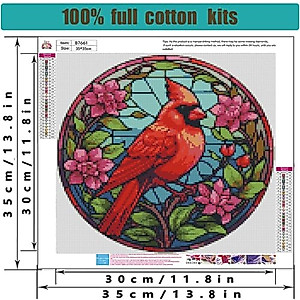 Cardinal Stamped Cross Stitch Kits - Counted Cross Stitch Kits for Beginners Adults,11 CT Patterns Dimensions Embroidery Kits Arts Craft Kits,for Gift and Home Decor 13.8 x 13.8inch