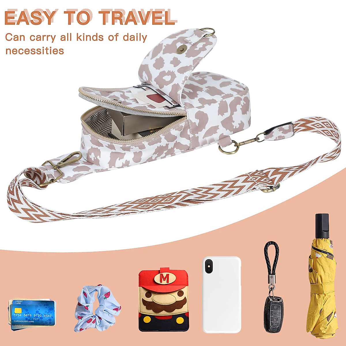 CVRTUM Women Small Crossbody Chest Bag PU Leather Sling Bag Satchel Daypack Hiking Shoulder Backpack for Traveling (Brown)