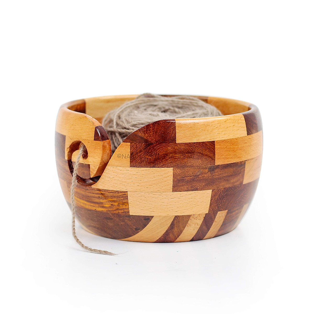 Nagina International Mixed Premium Yarn Storage Bowl For Yarn Balls & Skeins | Crochet & Knitting Bowls Made Out OF Turmeric & Rosewood | Knitter's Gift & Notions (Medium)