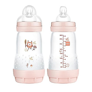 MAM Easy Start Matte Anti-Colic Baby Bottles, 9 oz (2 Count), Medium Flow Nipples, Baby Girl,2 Count (Pack of 1)