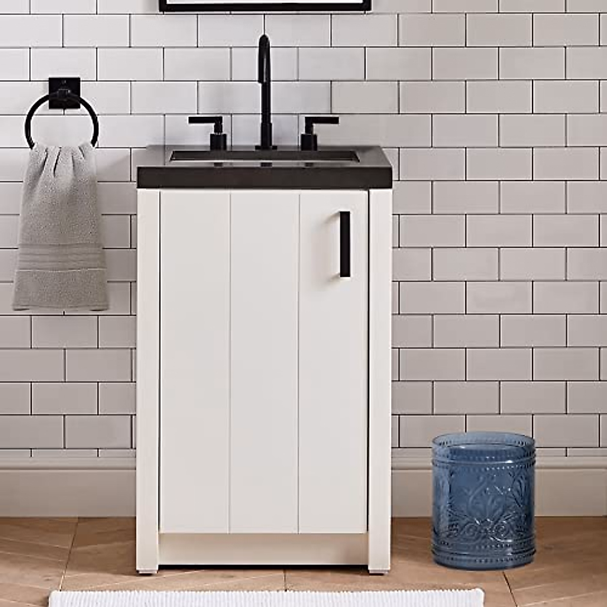 5PCs Dark Blue Glass Bathroom Accessories Set with Decorative Pressed Pattern - Includes Hand Soap Dispenser & Tumbler & Soap Dish & Toothbrush Holder & Wastebasket