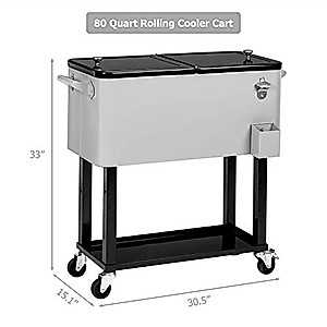 Rolling Cooler with Wheels Trolley Iron Beer Ice Chest with Wheels with Large Storage Space Portable Rolling Storage 80QT Cooler Cart